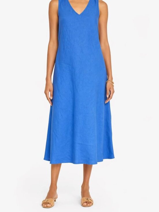 Match point | Dresses | Coastal Blue Linen Midi Dress Breezy Flowy Cape ...